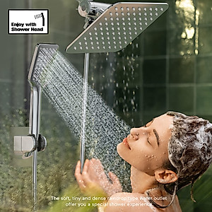 Shawilk Shower Head with Handheld, 6’’ High Pressure Rain shower Head Dual Square Shower Head Combo with 3 Spray Settings, 5ft Shower Hose, Anti-leak & Easy Installation