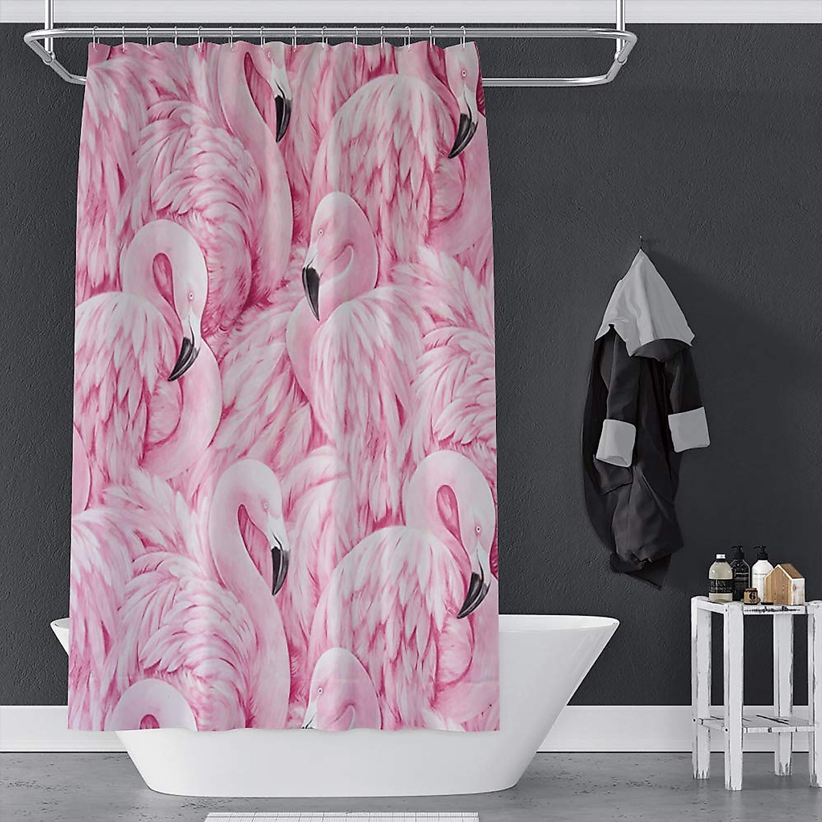 OERJU 71x71 inch Pink Flamingo Shower Curtain for Bathroom Tropical Wildlife Artwork Waterproof Polyester Washable Fabric Home Bath Shower Curtains