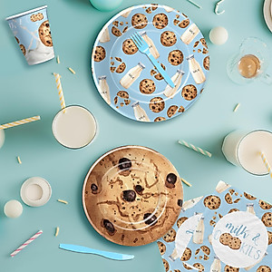 Xigejob Milk and Cookies Birthday Party Supplies - Milk and Cookies Party Decorations Tableware, Paper Plate, Cup, Napkin, Cutlery, Chocolate Chip Cookies and Milk Baby Shower Decorations | Serve 24