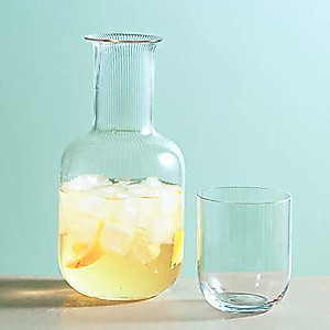 Sizikato 25 Oz Vertical Stripes Clear Glass Bedside Night Water Carafe with Tumbler Glass.