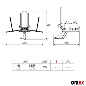 OMAC Auto Accessories Foldable Bike Rack Hitch Mounted | 3 Bicycle Carrier Racks Aadjustable Hitches Suitable for Electric Bikes and Fat Bikes