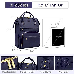 LOVEVOOK Vintage Leather Backpack for Women,17 inch Leather Laptop Backpack Women Teacher Nurse Work Travel Backpack Computer Laptop Bags,Professional Backpack Purse Tote Carry On Backpack,Indigo Ink