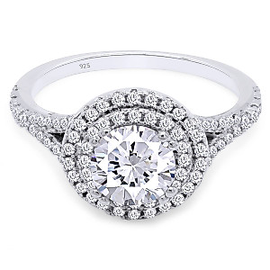 SAVEARTH DIAMONDS 6MM Center Round Cut Sparkling Cubic Zirconia Split Shank Double Halo Engagement Ring In 14k White Gold Over Sterling Silver Jewelry For Women Gifts For Her-6.5