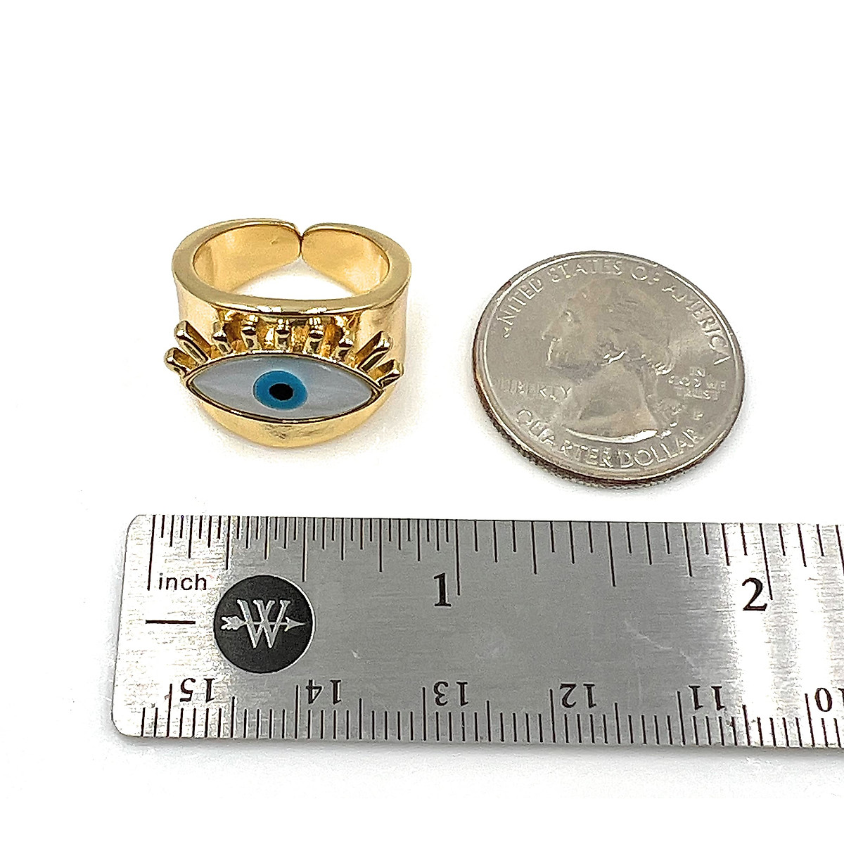 LESLIE BOULES 18K Gold Plated Evil Eye Ring Adjustable Size Jewelry for Women