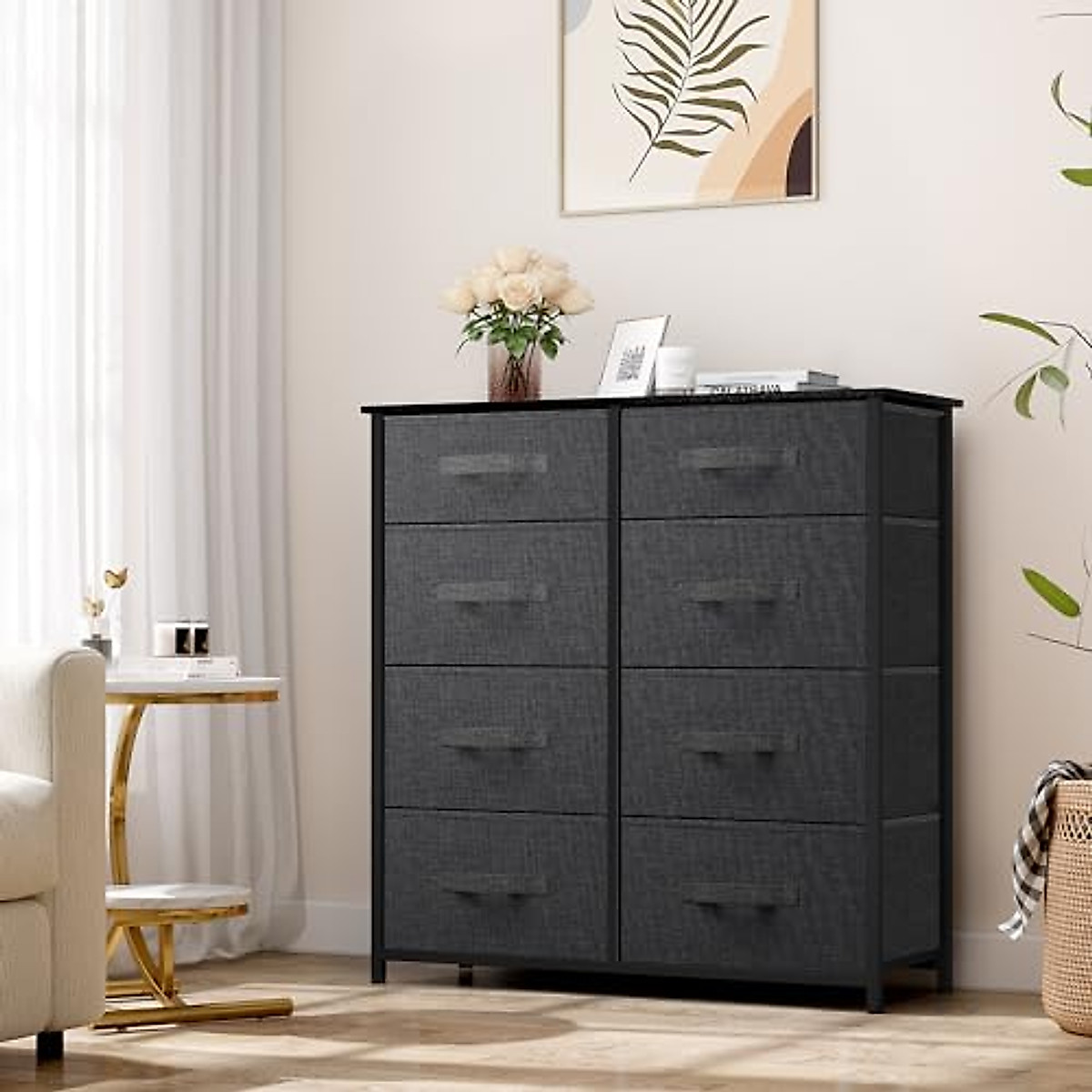 YITAHOME Storage Tower Unit with 8 Drawers - Fabric Dresser with Large Capacity, Organizer Unit for Bedroom, Living Room & Closets - Sturdy Steel Frame, Wooden Top & Easy Pull Fabric Bins (Graphite)