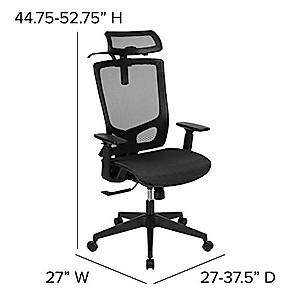 Flash Furniture Ergonomic Mesh Office Chair with Synchro-Tilt, Pivot Adjustable Headrest, Lumbar Support, Coat Hanger and Adjustable Arms in Black