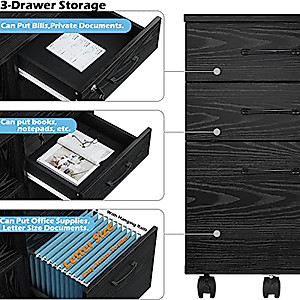 Wood File Cabinet, 3 Drawer Mobile Lateral Filing Cabinet On Wheels, Printer Stand with Open Storage Shelves for Home Office (Black 2)