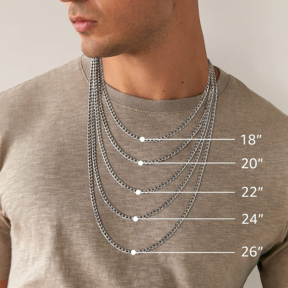 PAVOI Italian Solid 925 Sterling Silver, 22K Gold Plated, 5mm Italian Diamond-Cut Curb Link Chain Necklace for Men and Women, MADE IN ITALY (18, White Gold)