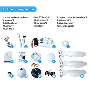 reiga 52-in Modern Bright White Ceiling Fan with Dimmable Light and Remote Control, 3 Blades Smart Ceiling Fans Reversible Quiet DC ETL Motor, 6-speed, Timer, for Bedroom Living Room and Patio