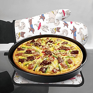 Cute Dog Puppy Oven Mitts and Pot Holders Sets Resistant Hot Pads Potholders Non-Slip Cotton Lining Oven Gloves for Four Seasons Kitchen Baking Cooking Grilling