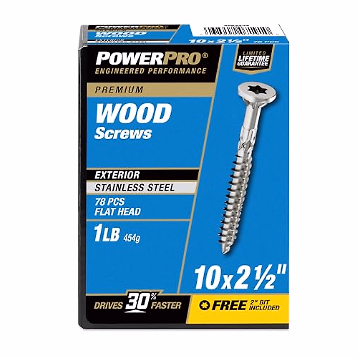 Power Pro Premium 305 Stainless Steel Wood Screws (#10 x 2-1/2") - 1lb Box