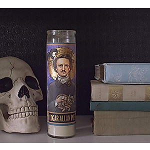 Edgar Allan Poe Secular Saint Candle - 8.5 Inch Tall Glass Prayer Votive - Made in The USA