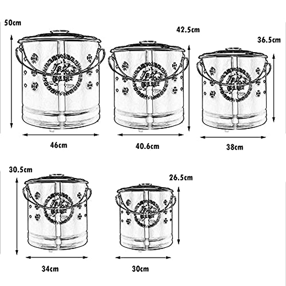 HELOU Garden Stainless Steel Burn Barrel Yard Debris Incinerator Bin, Waste Disposal Fire Bin Dustbin Rubbish Paper Leaves Wood Waste Disposal Burner,with Fire Hook/Liner/Grid