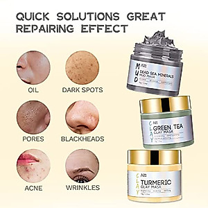 ANAI RUI Turmeric Clay Mask - Green Tea and Dead Sea Minerals, Spa Facial Mask Set for Pore Treatment/Smooth/Clarify, Indoor Use, 2.5 oz each