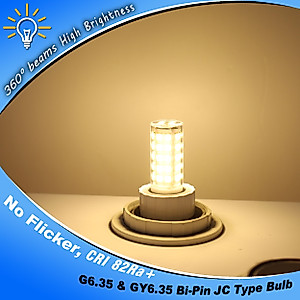 Heifymi GY6.35 LED Bulb 5W Equivanlent 50W Halgoen JC Type GY6.35/G6.35 Bi-Pin Base AC 100-240V Warm White 2700K for Chandeliers Pendant Under Counter Accent Kitchen Lighting, Non-Dimmable, 4 Pack