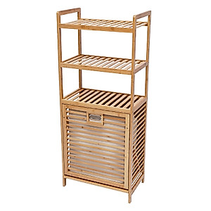 4-Tier Laundry Hamper,Bamboo Laundry Organizerm, Tilt-Out Laundry Linen Hamper Storage Shelf Cabinet with Shelf and Removable Liner, for Bathroom Living Room Bedroom Storage Laundry Shelf