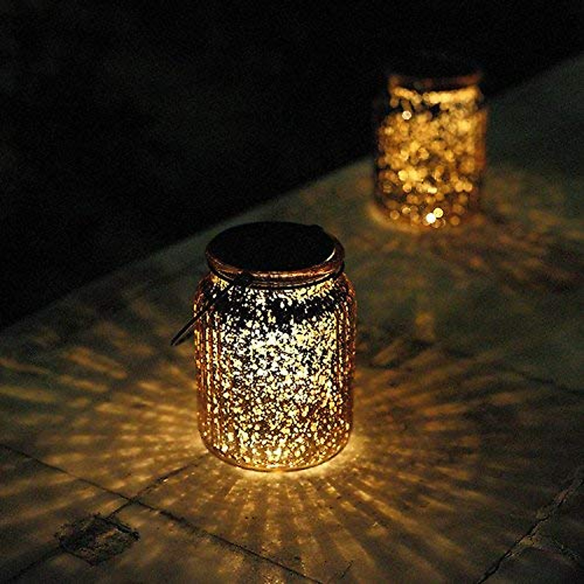 Solar Mercury Glass Jars 2 Pack Outdoor Table Lamps (Bronze)