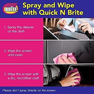 Quick N Brite Screen Cleaner with Microfiber Cleaning Cloth, 2 pc Cleaning Spray for TV, Computers, Laptops, Smartphones and More, 8 oz
