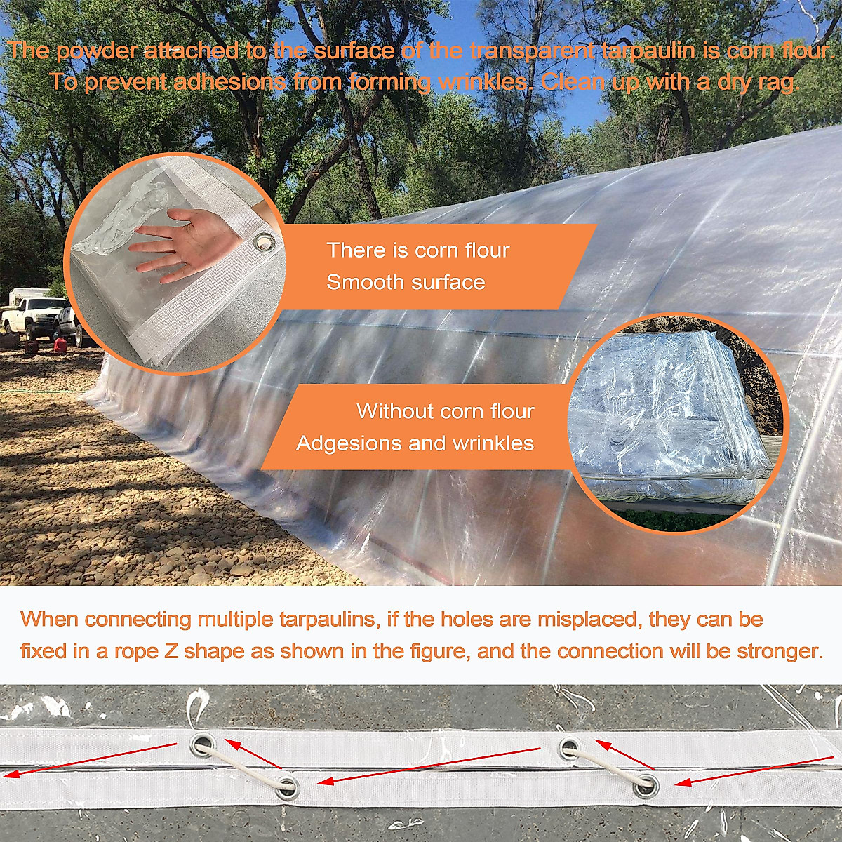 Tubtoken Clear PVC Tarpaulins 8 x 8 FT,20 Mil Heavy Duty Waterproof Wind-Proof Transparent Vinyl Tarp for Patio Pergola Garden Canopy Rainproof Anti-Tear PVC Thick Cover with Grommets(8 x 8 FT)