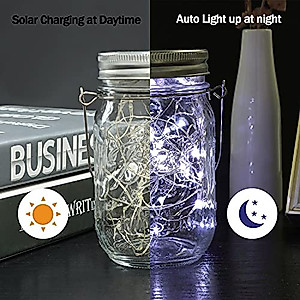 Nintiue Mason Jar Solar Lights, 6 Pack 30 LEDs Fairy Lights with Jars and Hangers, IPX6 Waterproof Hanging Solar Lights Outdoor, Decorative Solar Lanterns for Garden Fence Patio Wedding