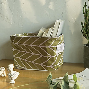 CHXILING Fabric Storage Basket,4 Pcs Foldable Waterproof Small Baskets Mini Square Cotton Linen Organizer Box with Handles for Desktop Storage and Household Organizer