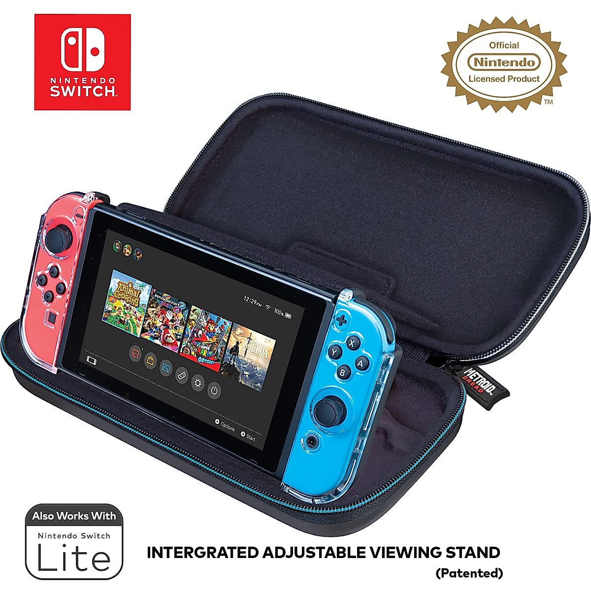 Game Traveler Metroid Nintendo Switch Case - Switch OLED Case for Switch OLED, Original Switch, Adjustable Viewing Stand & Bonus Game Cases, Deluxe Carry Handle, Licensed Nintendo Switch game case