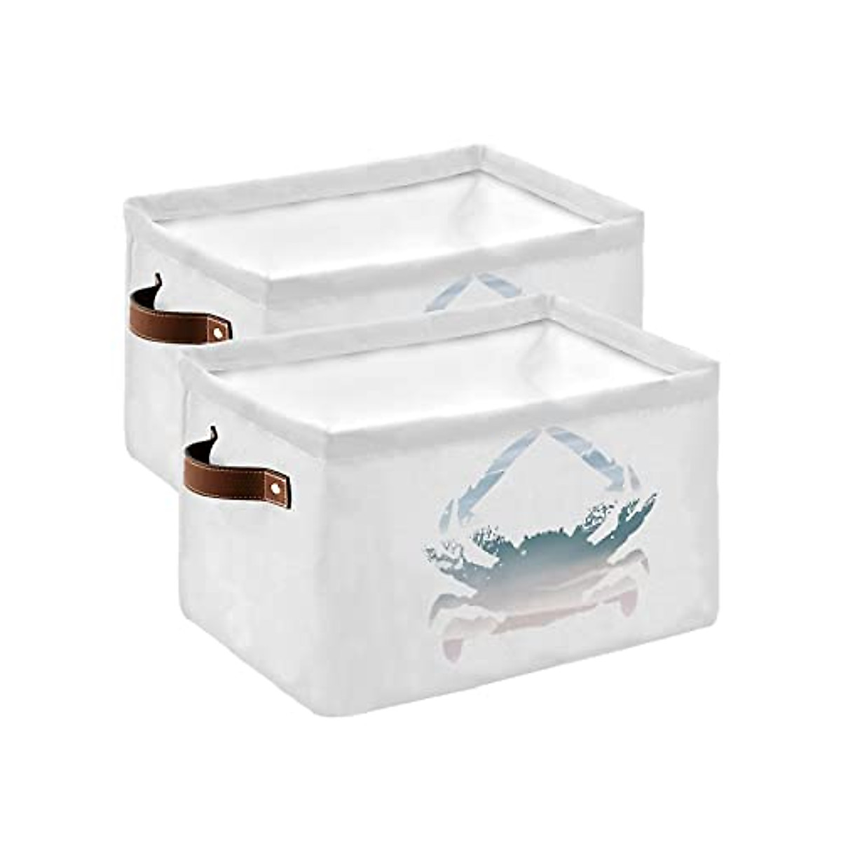 Sea Beach Storage Bins 2 Pack, Large Waterproof Storage Baskets for Shelves Closet, Summer Hawaiian Blue Sea Waves Crab Shape Storage Basket Foldable Storage Box Cube Storage Organizer with Handles