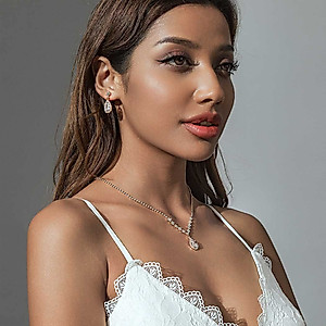 Unicra Bride Crystal Necklace Earrings Set Bridal Wedding Jewelry Sets Rhinestone Choker Necklace Prom Costume Jewelry Set for Women and Brides(Gold)