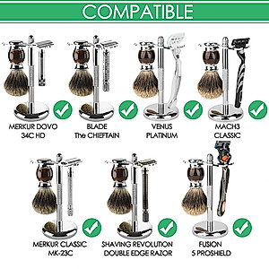 Linkidea Razor and Brush Stand Holder, Deluxe Men's Stainless Steel Shaving Brush Hanger Base, Shaver Kit Organizer for Bathroom Shower (Silver)