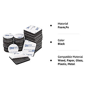 leiwo 50Pcs Heavy Duty Double Sided Foam Tape Strong Pad Mounting Adhesive Tape,Black Self-Adhesive Tape Include Square Round