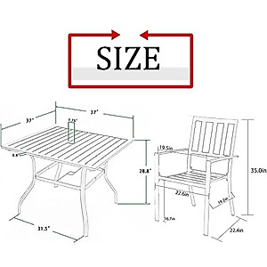 FREESky 5-Piece Patio Dining Set, Outdoor Furniture Set: Square Wood-Like Garden Table with Umbrella Holes & 4 Stackable Backyard Chairs