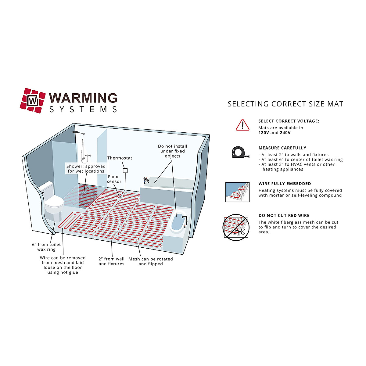 30 Sqft Warming Systems 120 V Electric Tile Radiant Floor Heating Mat with WiFi Touch Screen Programmable Thermostat. Includes Installation Monitor and Floor Temperature Sensor