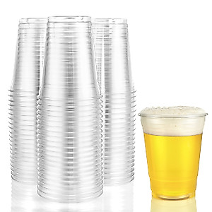 Nicole Home Collection 100 Count Disposable Plastic Cups, Crystal Clear, Durable PET 18 oz. BPA Free