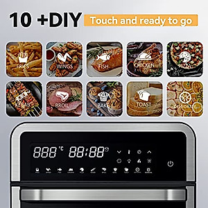 Aonbor Air Fryer Toaster Oven, 15.5 Quart Stainless Steel Convection Oven with One-Touch Control, 10-In-1 Countertop Combo, Dehydrator, Toast, Pizza, Rotisserie
