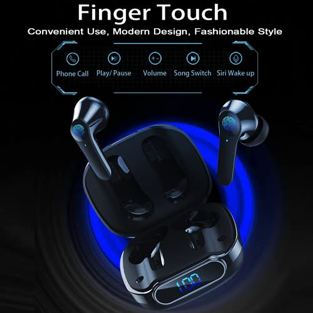 IHAO Luxury Sport Earbuds Headphone with HD Mic TWS in-Ear Headset Deep Bass HiFi Sound Multi Ture Active Noise Cancelling Mode Ergonomic Fit Painless Firm Wear Earphone