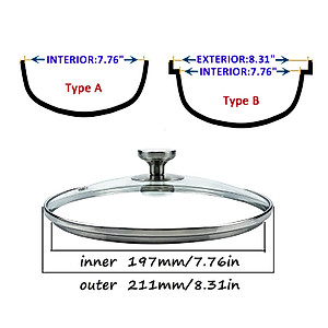 Bitray Glass Lid Cover for Frying Pan Fits Most of 8-inch Round Pots Pans Cookware Clear Glass Pot Lid with Round Knob