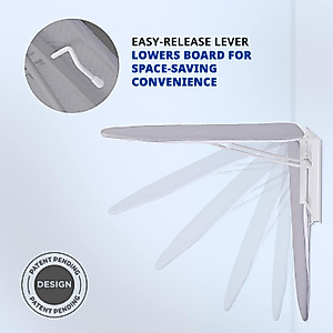 Ivation Wall-Mounted Ironing Board With Storage Shelf, Foldable 36.2” x 12.2”, Fold Down Ironing Station for Home, Apartment &, Easy-Release Lever, Removable Cotton Cover & Dorms, Hardware Included