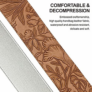 Nefelibata Guitar Strap with Pick Pocket,2.3 inch Porter Style Vegan Leather Carving Guitar Straps,60s Vintage Style（Brown Yellow）