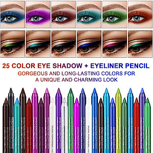 Sumeitang 25 Color Eyeliner Pencil Set Colorful Pearl Eye Liner Metallic Glitter Colored Eyeliner Gel Eye Shadow Pen Kit Professional Eye Makeup Pencils Set