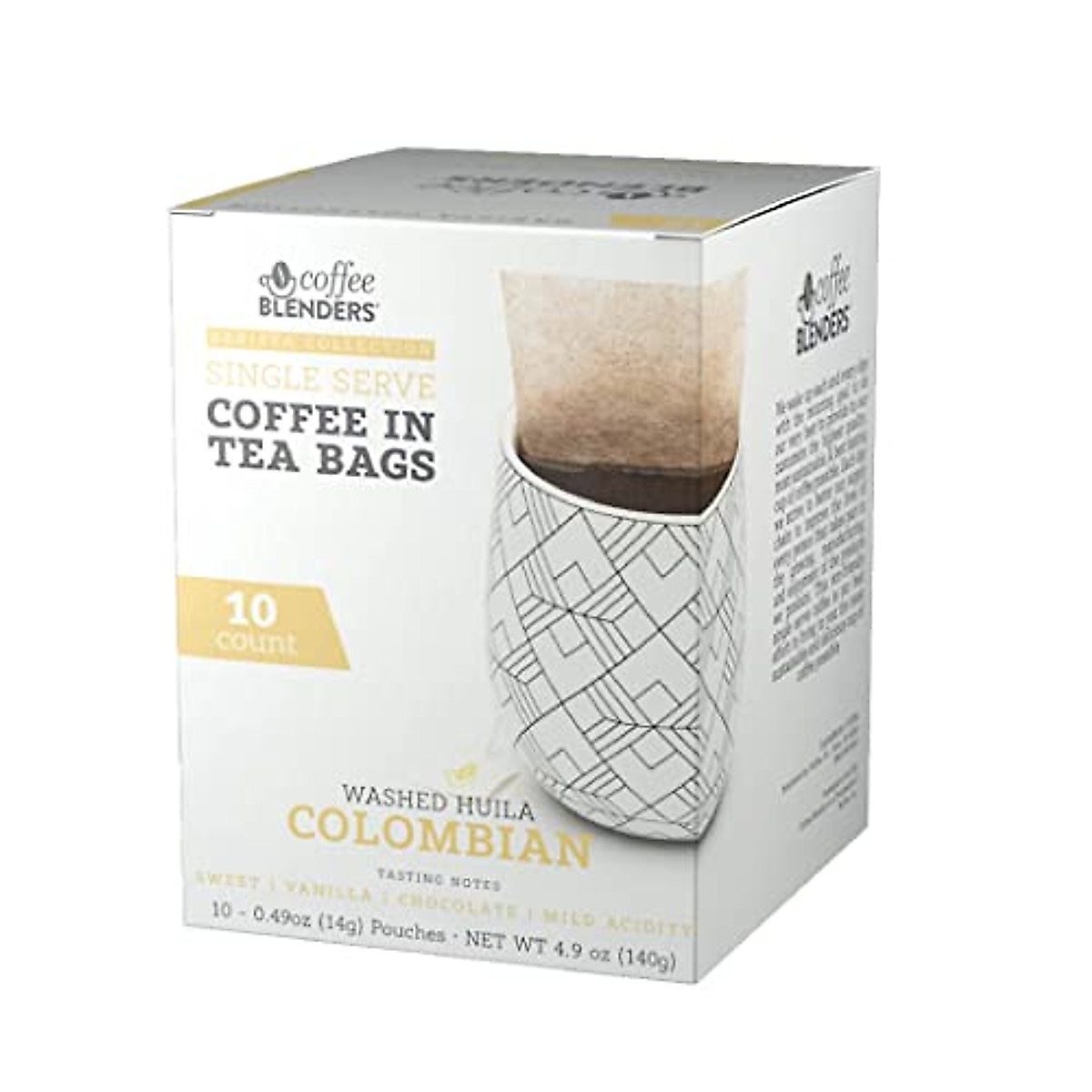 Coffee Blenders Tea Bag Coffee - Colombian Flavor 10 Count Single Serve Instant Coffee, Portable Drip T-Bag Packets, Convenient Fast Fresh Simple