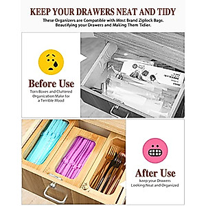 Set of 2 Ziplock Bag Storage Organizer, Bamboo Kitchen Food Bags Holder,Counter Drawer Dispenser for Gallon, Quart, Sandwich & Snack Variety Size Bag