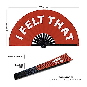 I Felt That hand fan foldable bamboo circuit hand fan funny gag slang words expressions statement gifts Festival accessories Rave handheld Circuit event fan Clack fans (Red)