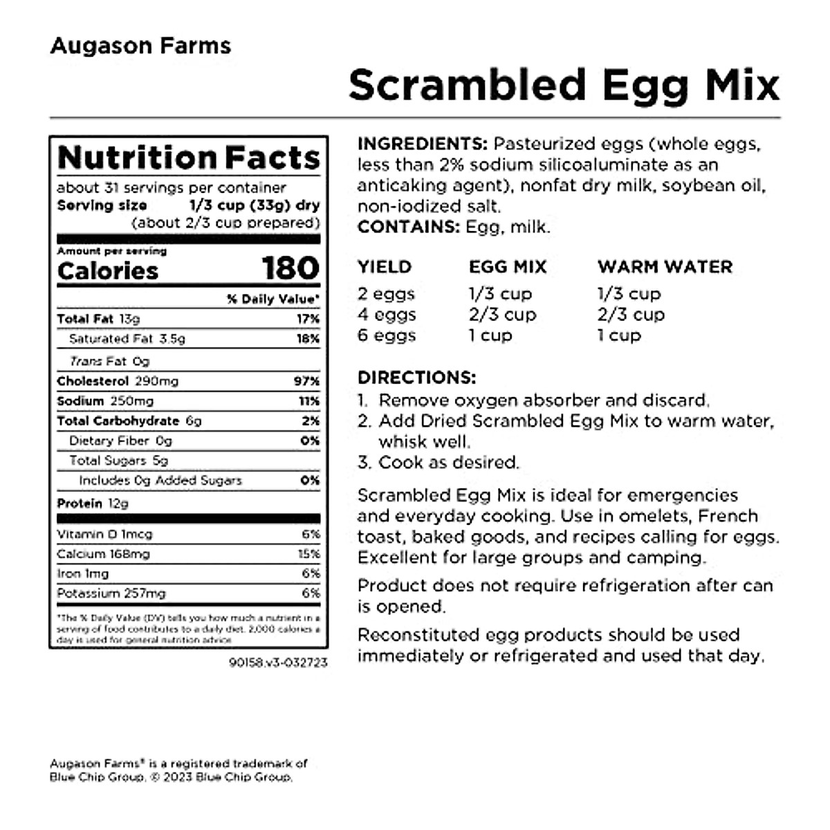 Augason Farms 5-90158 Scrambled Egg Mix, 2 lbs., 4 oz. No. 10 Can (Packaging May Vary)