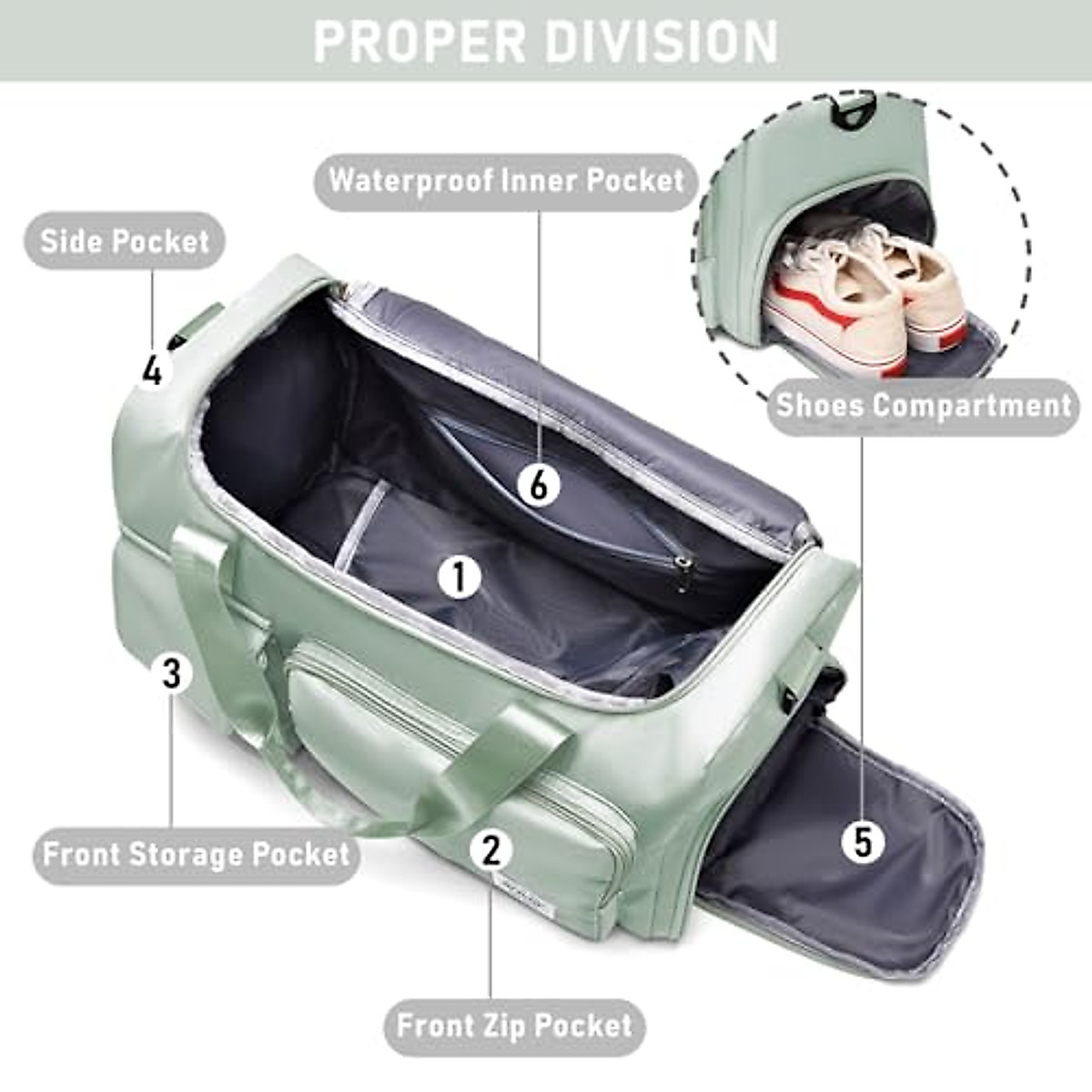 NPBAG Duffel Bag for Women, Sports Gym Bag with Wet Pocket & Shoes Compartment, Lightweight Weekender for Overnight, Travel Carry on Tote, Water Resistant (Light Green)