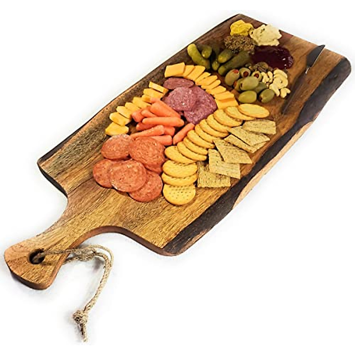 FEATHERLEE - Extra Large Premium Natural Live Edge Acacia Charcuterie Cheese Board Serving and Cutting Tray with Handle
