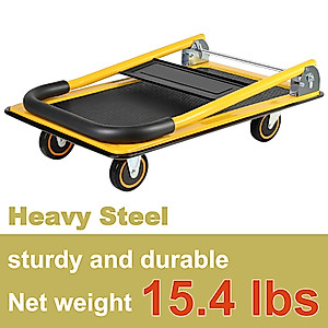 Foldable Push Cart Dolly Upgraded 330 lbs Carts with Wheels Stable Platform Hand Cart Practical Foldable Space Saving Folding Platform Truck (Yellow)