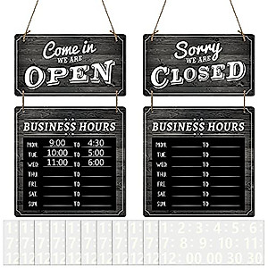 Business Hours Sign Store Hours Sign Hanging Open and Closed Sign Double Sided Wooden Business Sign Hangable Decorative Welcome Boards with Time Digital Stickers and Hook for Store Shop (Black Board)