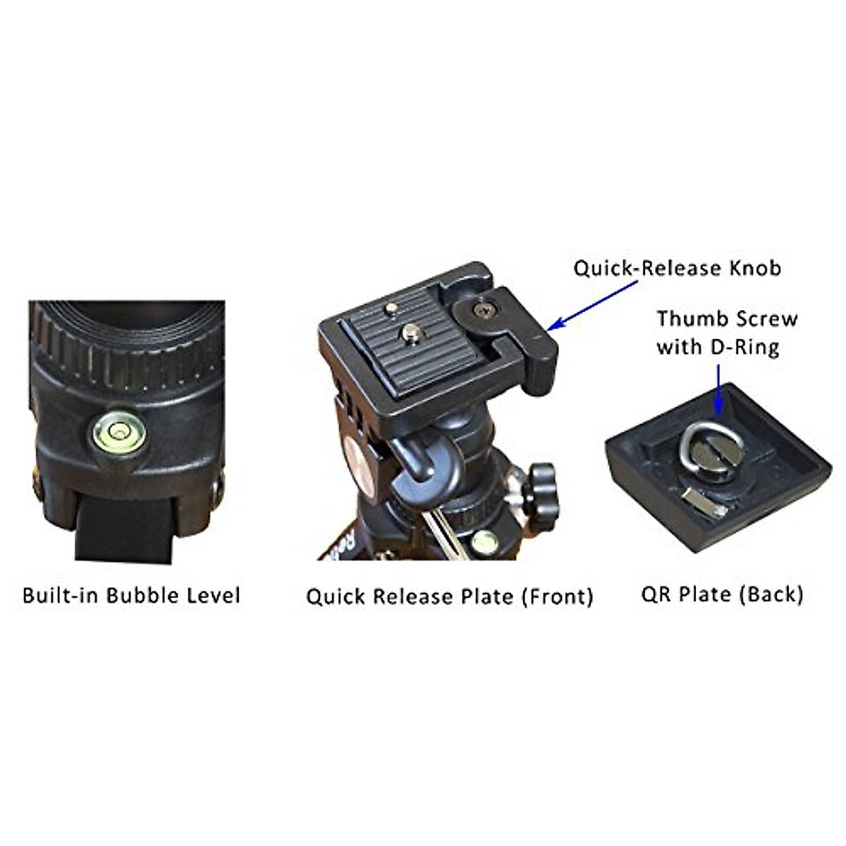 RetiCAM Tabletop Tripod with 3-Way Pan/Tilt Head, Quick Release Plate and Carrying Bag for Phones, Cameras and Spotting Scopes - MT01 Mini Tripod, Aluminum, Black