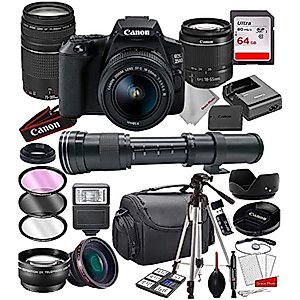 Grace Photo-Canon intl Canon EOS 250D (Rebel SL3) DSLR Camera with 18-55mm f/3.5-5.6 III Zoom Lens & 75-300mm Bundle + 420-800mm Telephoto 64GB Memory, Case, Tripod, Filters and More Black
