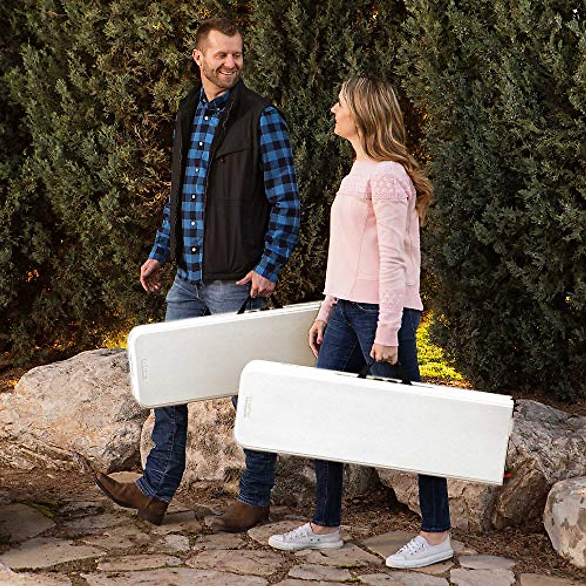 Lifetime 80843, 2 Pack, Light Commercial 6-Foot Fold-in-Half Bench, Almond